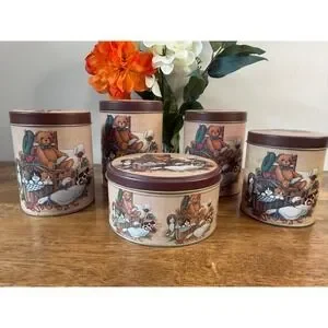 Eaton | Kitchen | Vintage Nursery Rhyme Tin Canisters Teddy Bear Farm ...